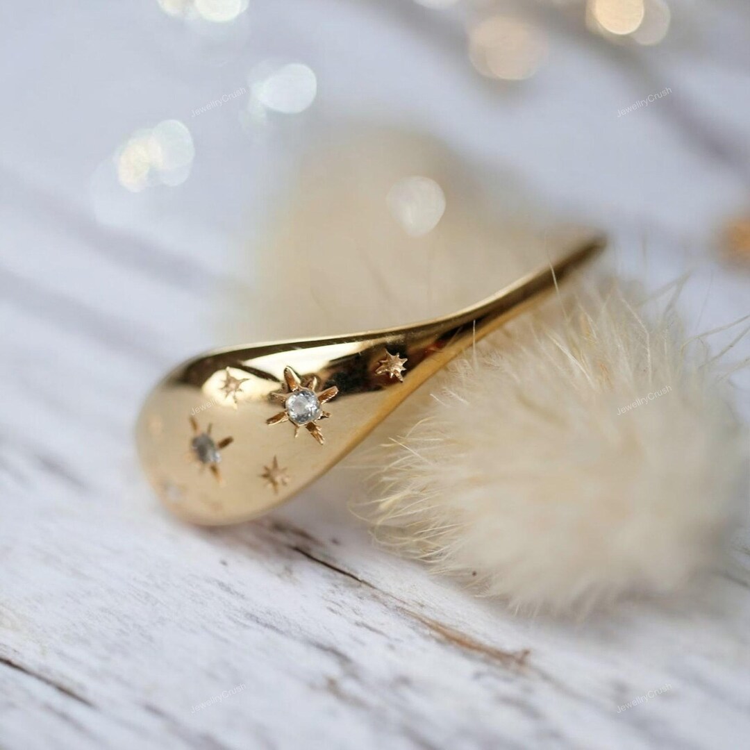 Celestial Band Ring, Signet Stars Ring, Celestial Wedding Ring, Dome ...