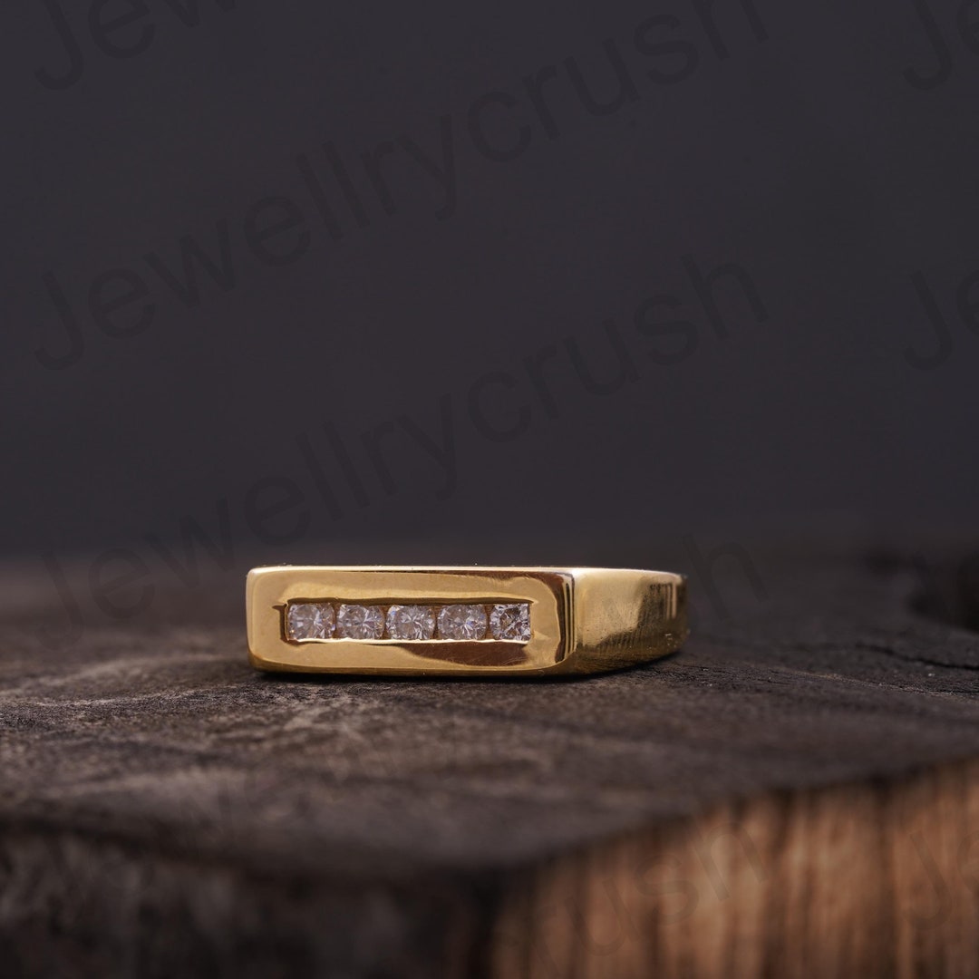 Rectangular Bar Signet Ring, Diamond Signet Ring, 14k Gold Signet Ring, Gold Stacking Ring ...