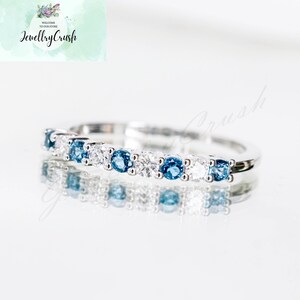 Blue Topaz Wedding Band, Topaz and Diamond Ring, Half Eternity Topaz Bridal Matching Band, Art ...