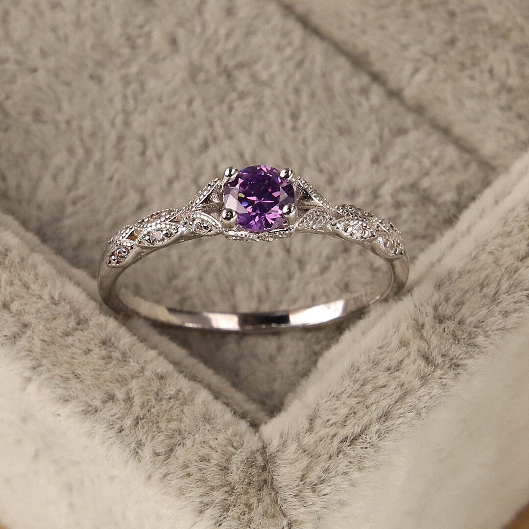Amethyst Engagement Ring, 925 Sterling Silver Purple Crystal Ring ...
