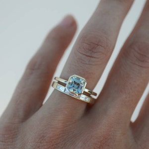 Asscher Cut Aquamarine Ring, Aquamarine Engagement Ring, Vintage Ring ...