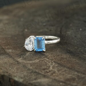 Toi Et Moi Ring Double Stone Engagement Aquamarine Ring 2 Stone Wedding ...