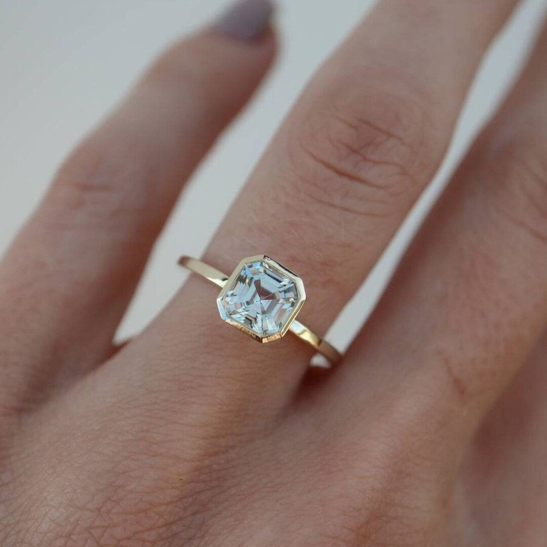 Asscher Cut Aquamarine Ring, Aquamarine Engagement Ring, Vintage Ring ...