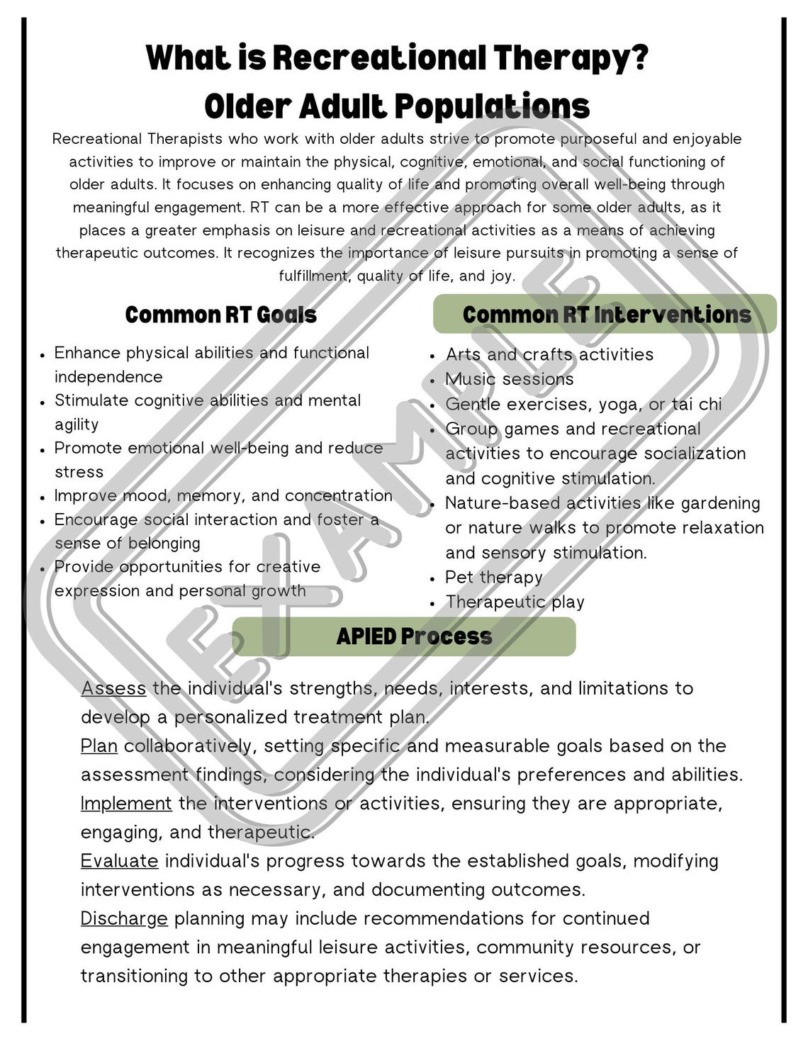 Recreational Therapy Older Adults Educational Handout - Etsy