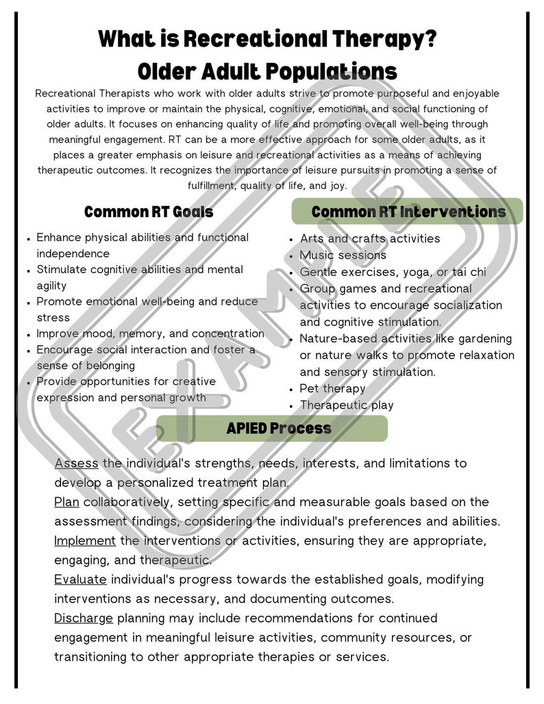 Recreational Therapy Older Adults Educational Handout - Etsy