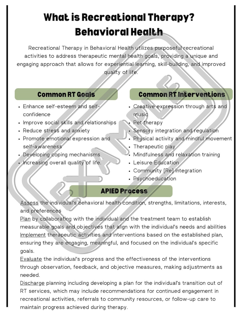 Behavioral Health Recreational Therapy Educational Handout - Etsy