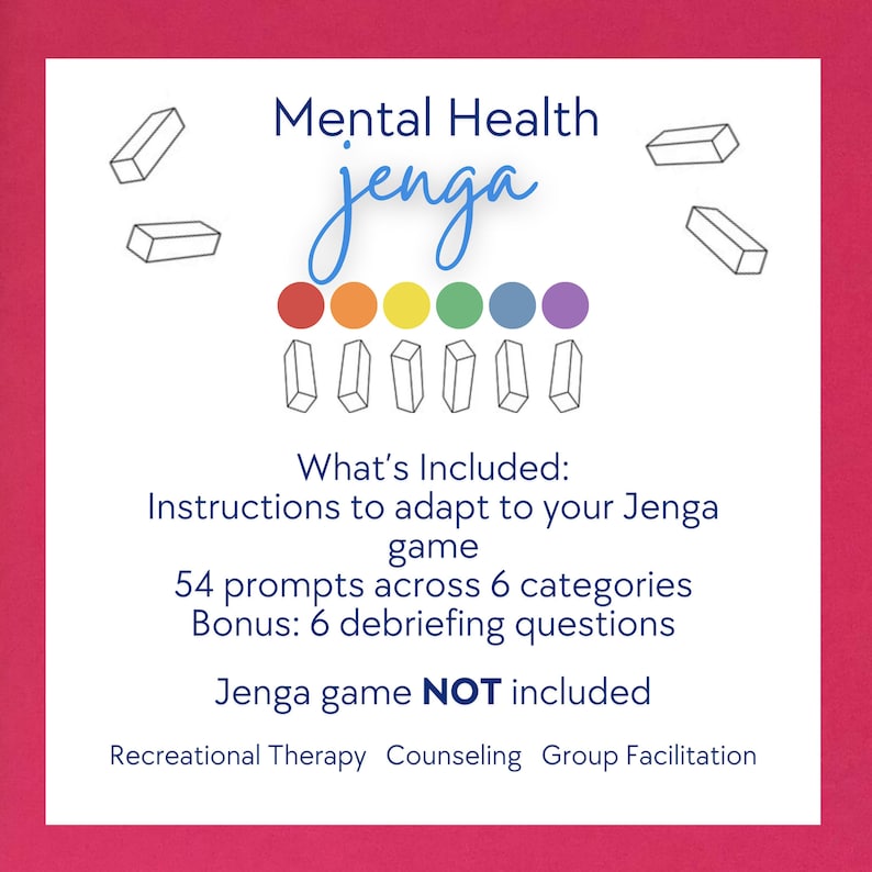 Jenga Mental Health Questions and Prompts for Recreational Therapists ...