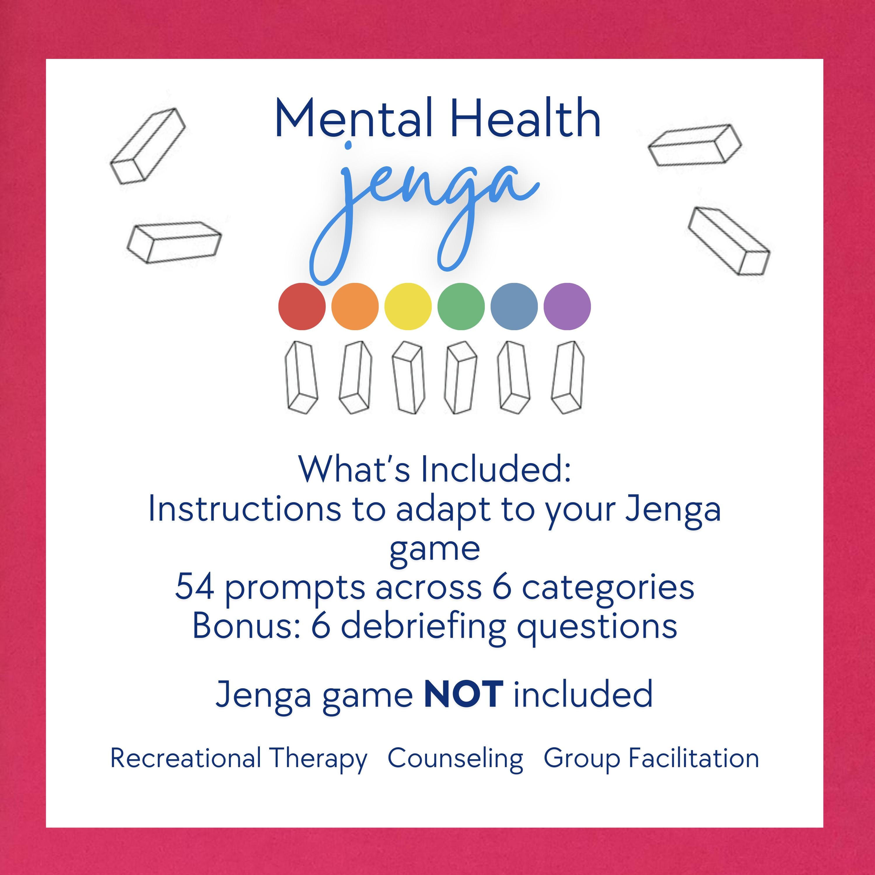 Jenga Mental Health Questions and Prompts for Recreational Therapists ...