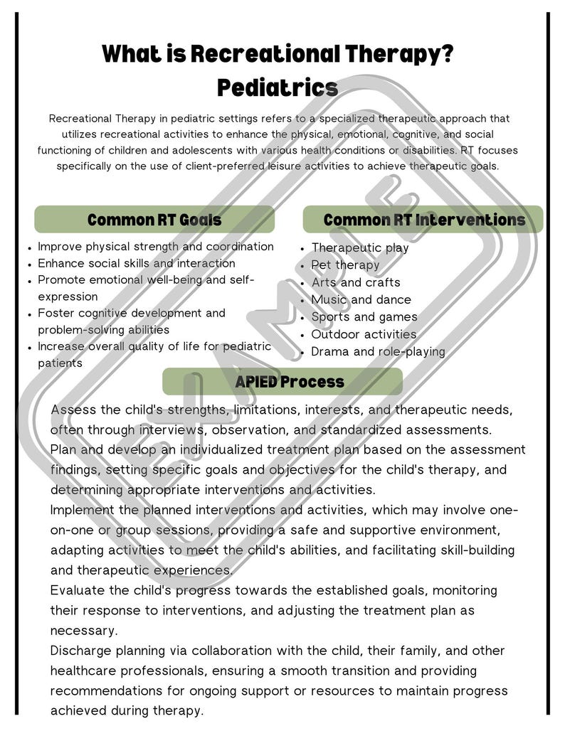 Recreational Therapy Pediatrics Educational Handout - Etsy