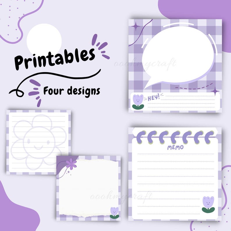 Purple Printable Kawaii Purple Memo Sheet | Digital Download Notepad ...