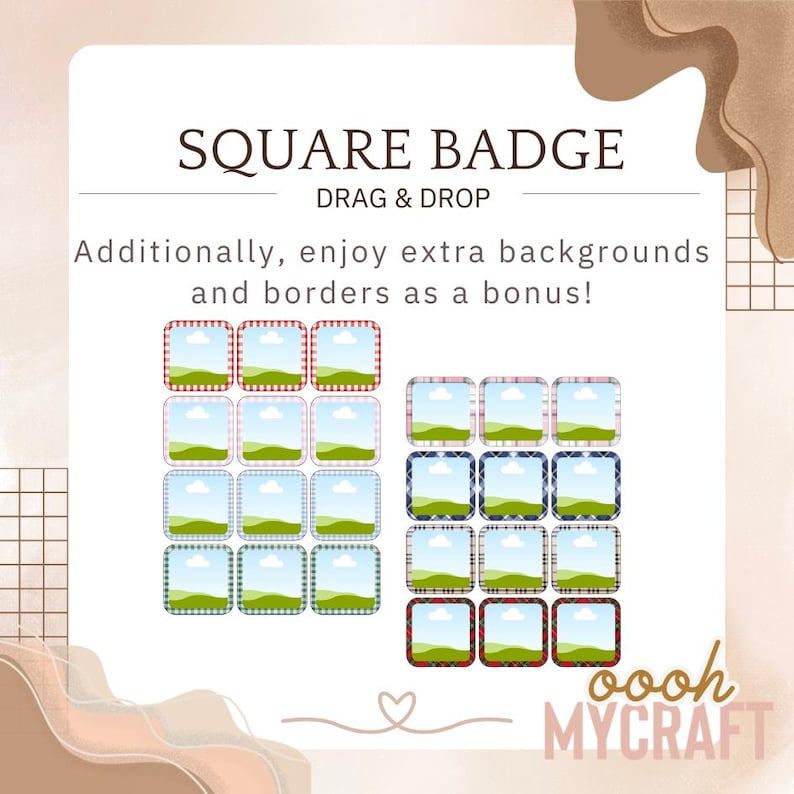 Square Badge Drag and Drop Template | 50mm/ 2inches Square | Drag and ...