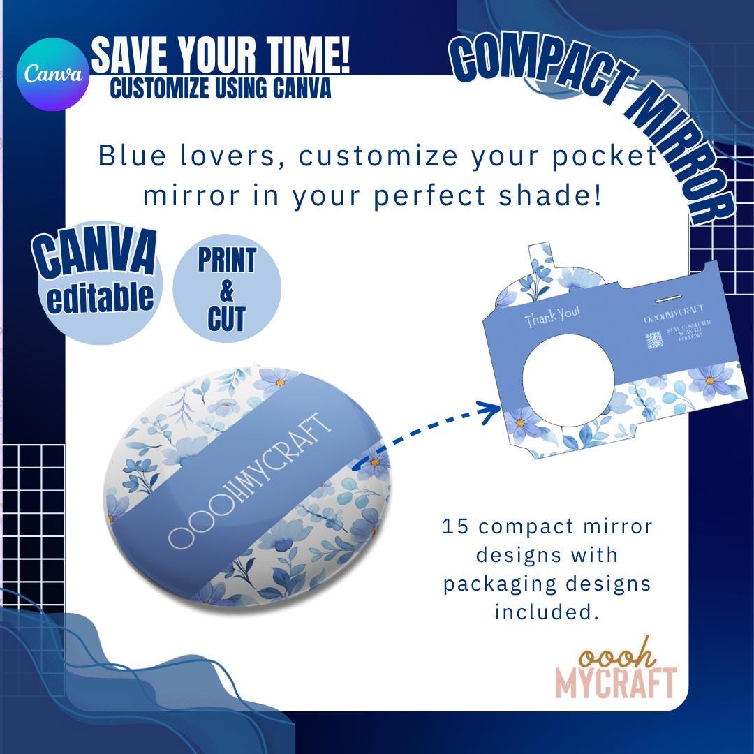 58mm Blue Compact Mirror Customizable and Ready to Use| 58mm | Round ...