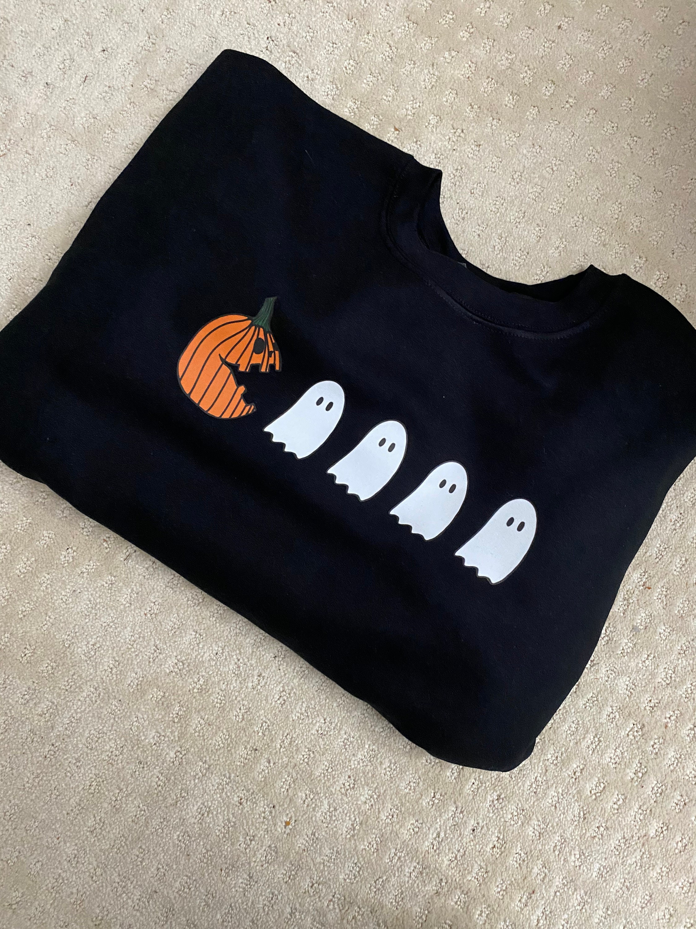 Pumpkin Pac-man Sweatshirt, Spooky Season Sweater, Ghost Pumpkin Shirt ...