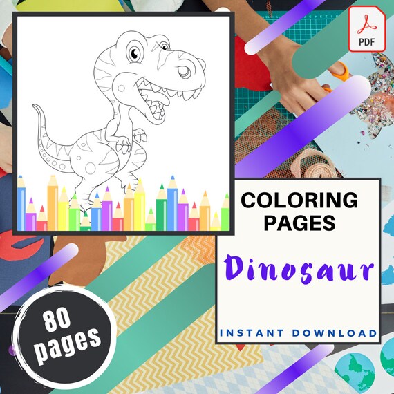 80 Coloring Pages of Dinosaurs - Etsy