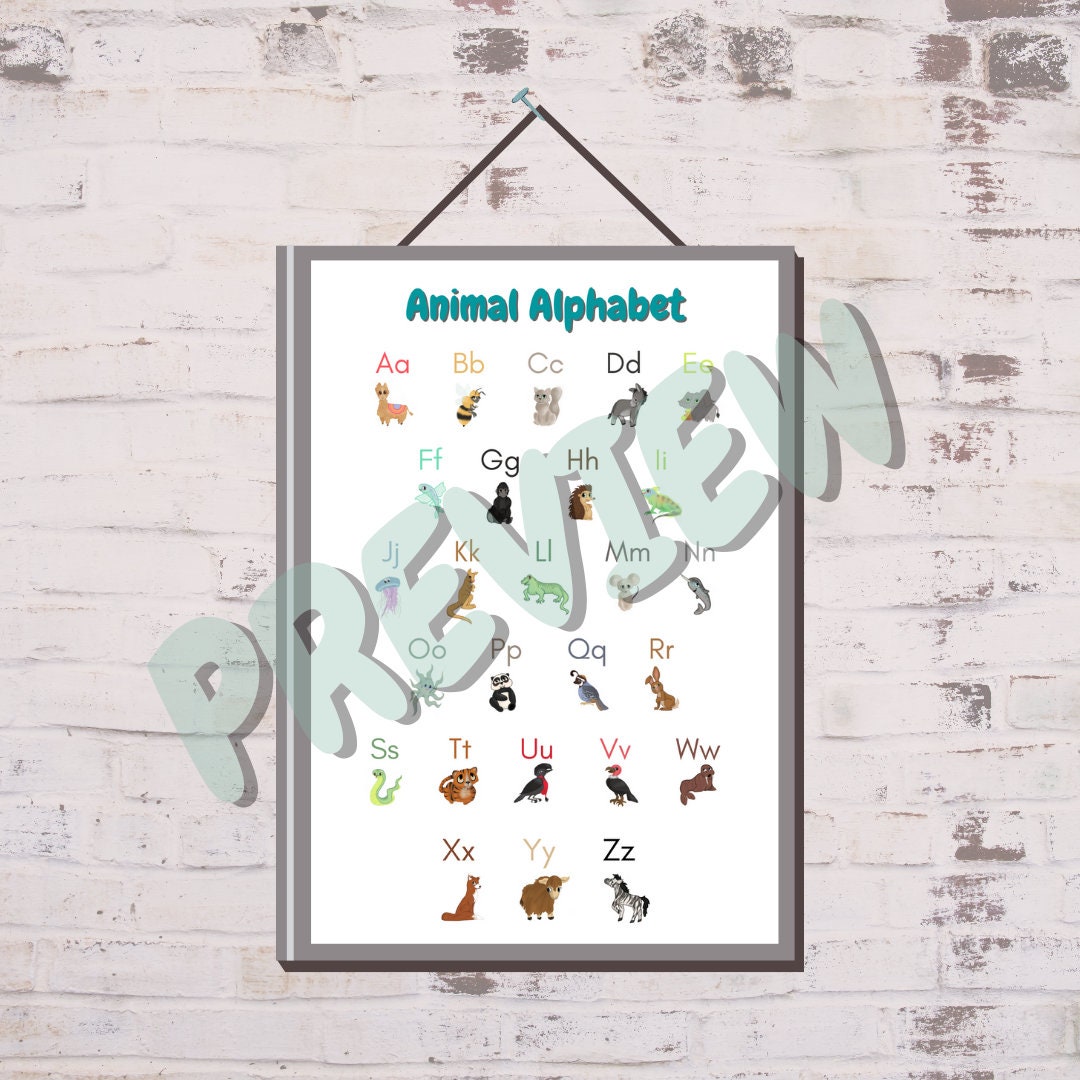 Animal Alphabet Poster Rainbow & Minimal Classroom Decor 8 Design ...