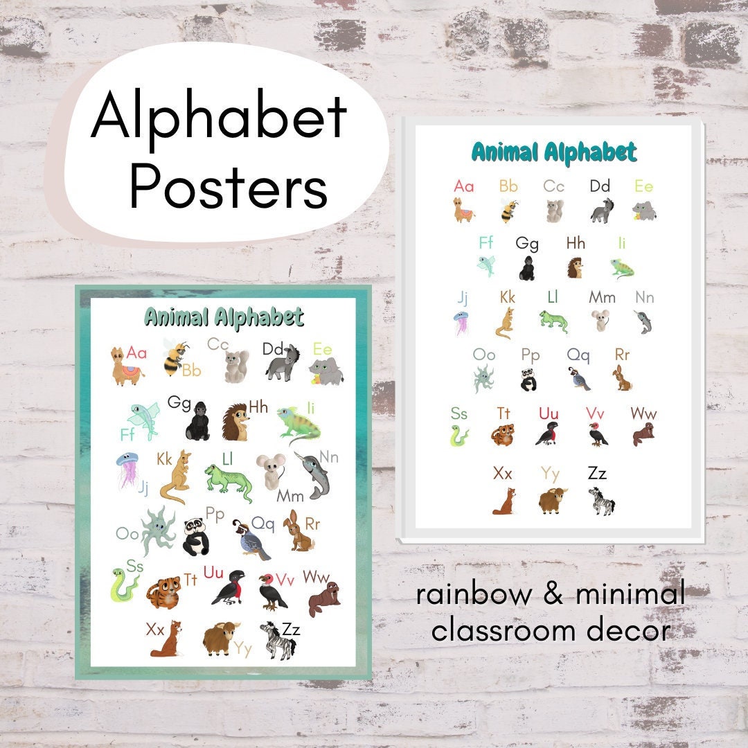 Animal Alphabet Poster Rainbow & Minimal Classroom Decor 8 Design ...