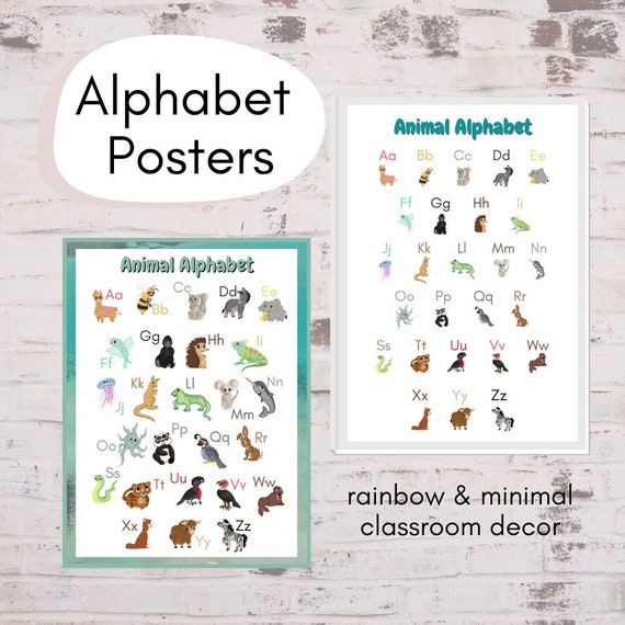 Animal Alphabet Poster Rainbow & Minimal Classroom Decor 8 - Etsy
