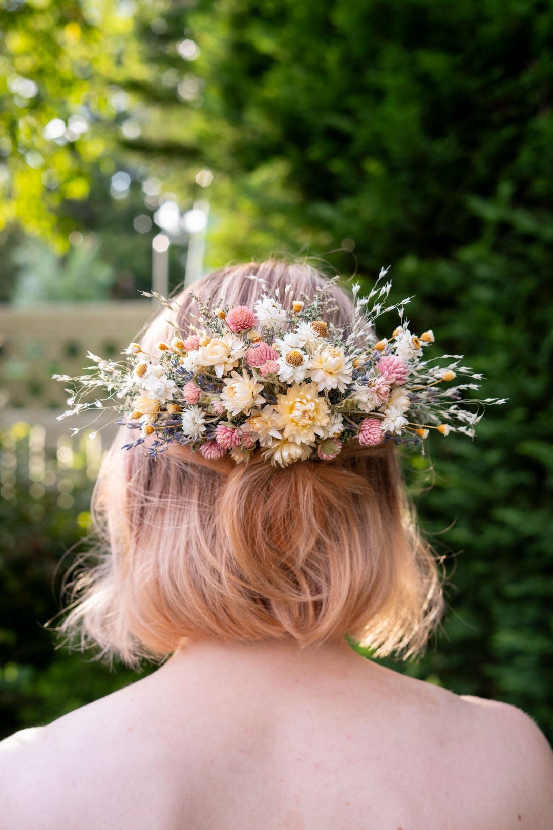 Morning Frolic Large Dried Floral Hair Comb White and Pink Pastel ...