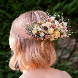 Morning Frolic Large Dried Floral Hair Comb White and Pink Pastel ...