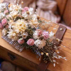 Morning Frolic Large Dried Floral Hair Comb White and Pink Pastel ...