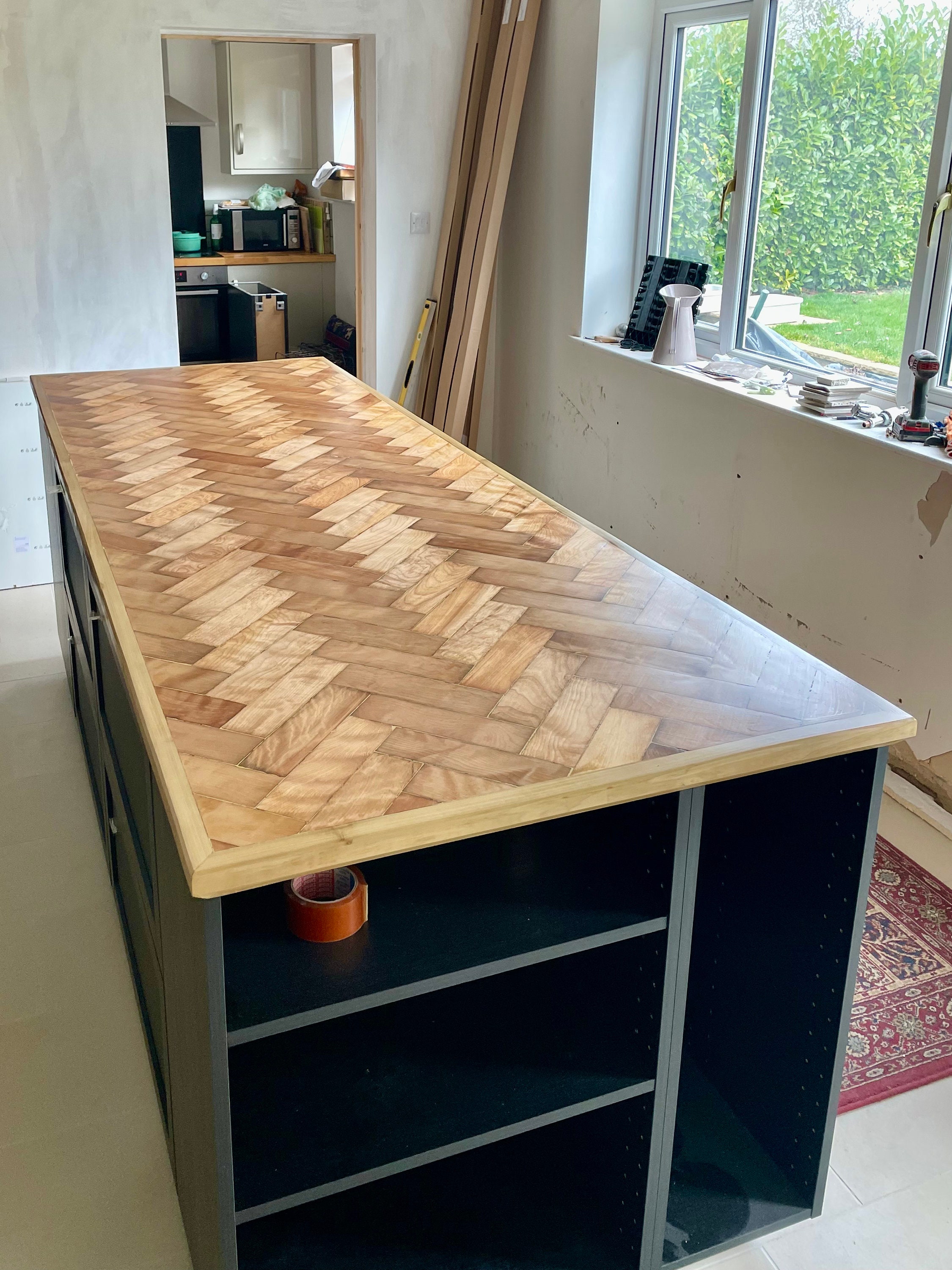 Kitchen Island Worktop Reclaimed Victorian Light Oak Herringbone - Made ...