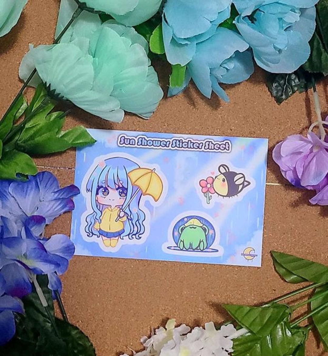 Kawaii Anime Girl Sun Shower Waterproof Vinyl Sticker Sheet - Etsy
