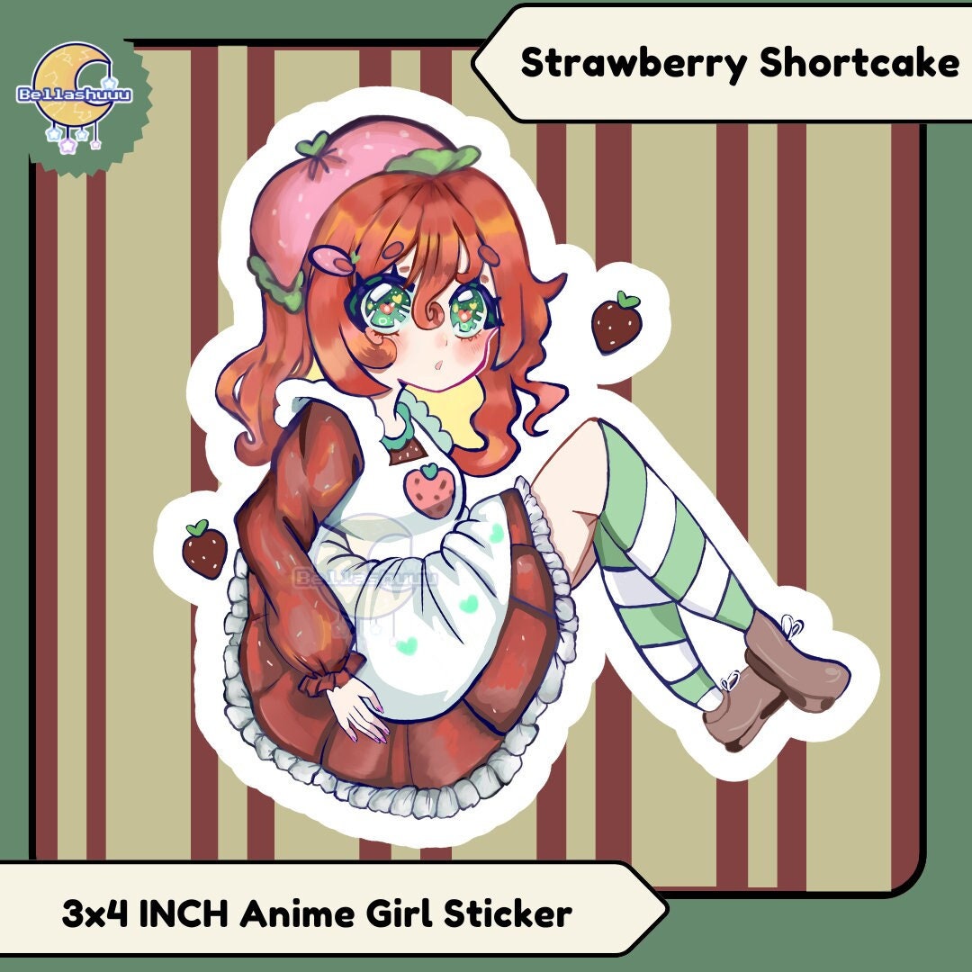 Strawberry Pink Girl Shortcake Anime-girl Sticker - Etsy