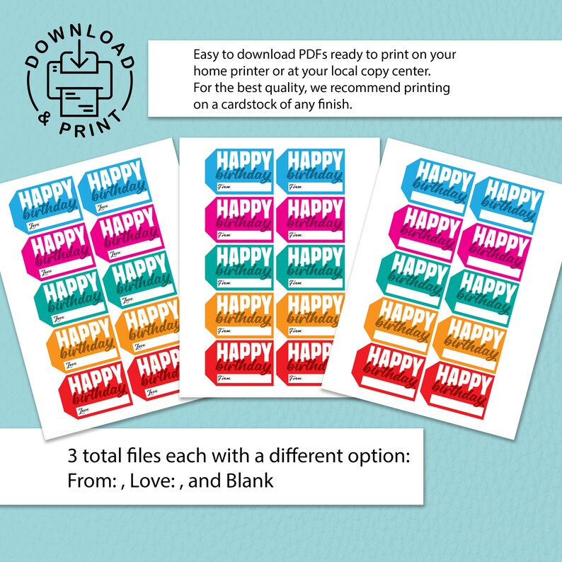 Printable Happy Birthday Gift Tags / Labels - Bright & Bold Assorted ...