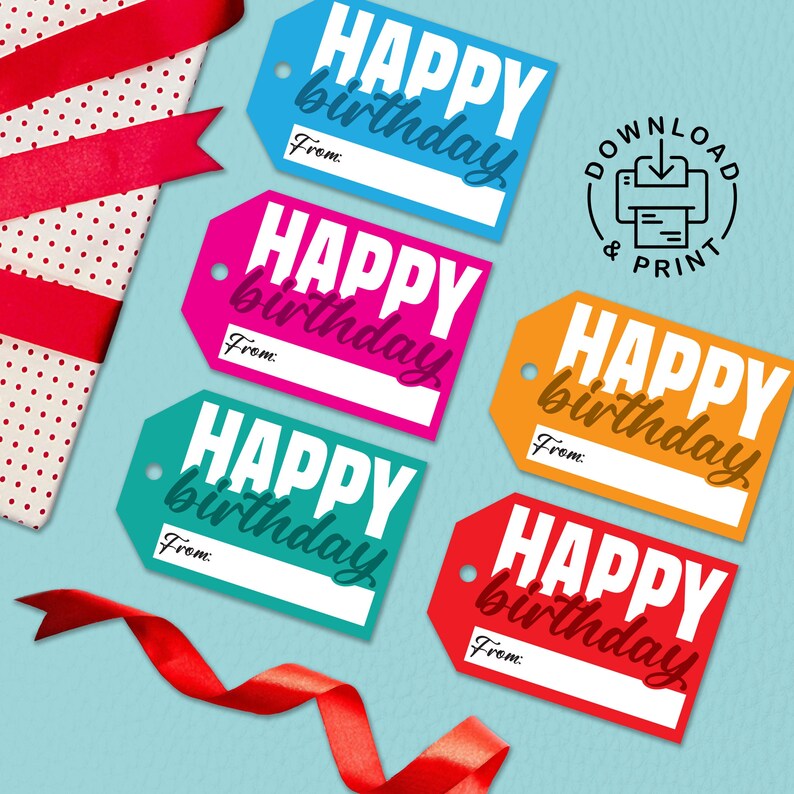 Printable Happy Birthday Gift Tags / Labels Bright & Bold - Etsy