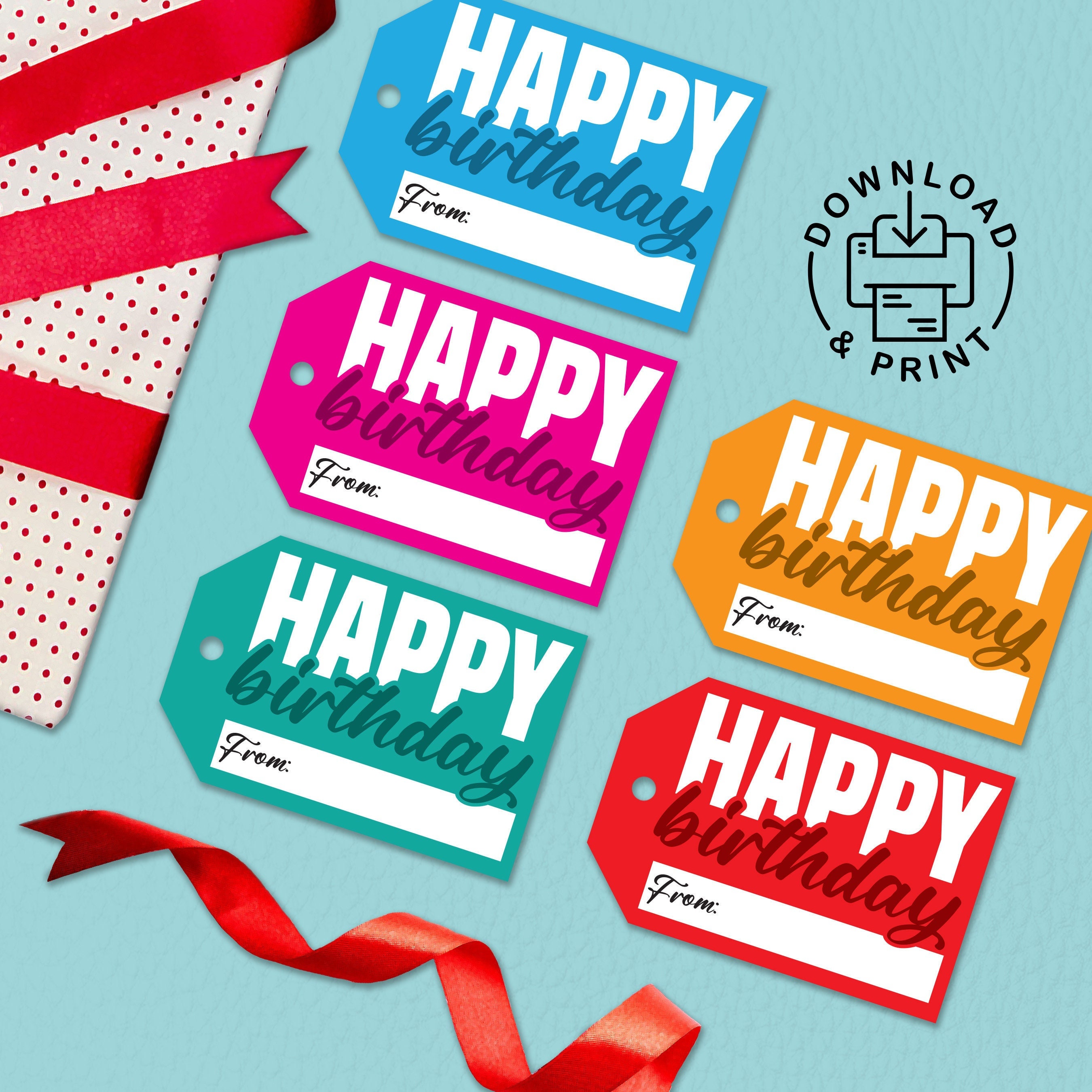 Printable Happy Birthday Gift Tags / Labels Bright & Bold Assorted ...