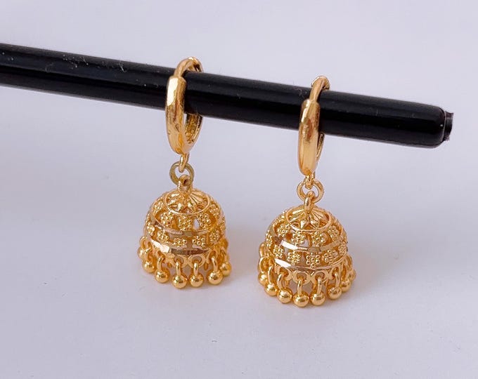 Cute Micro Mini Jhumka Earrings,18k Gold Plated Hoop Earrings,baby Size ...