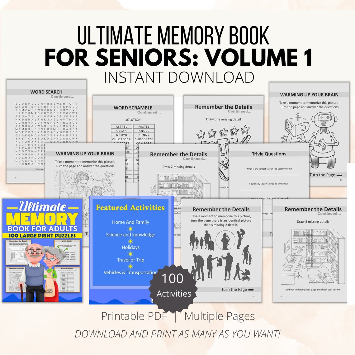100 Themed Large Print Activities for Seniors With Mild to Moderate ...