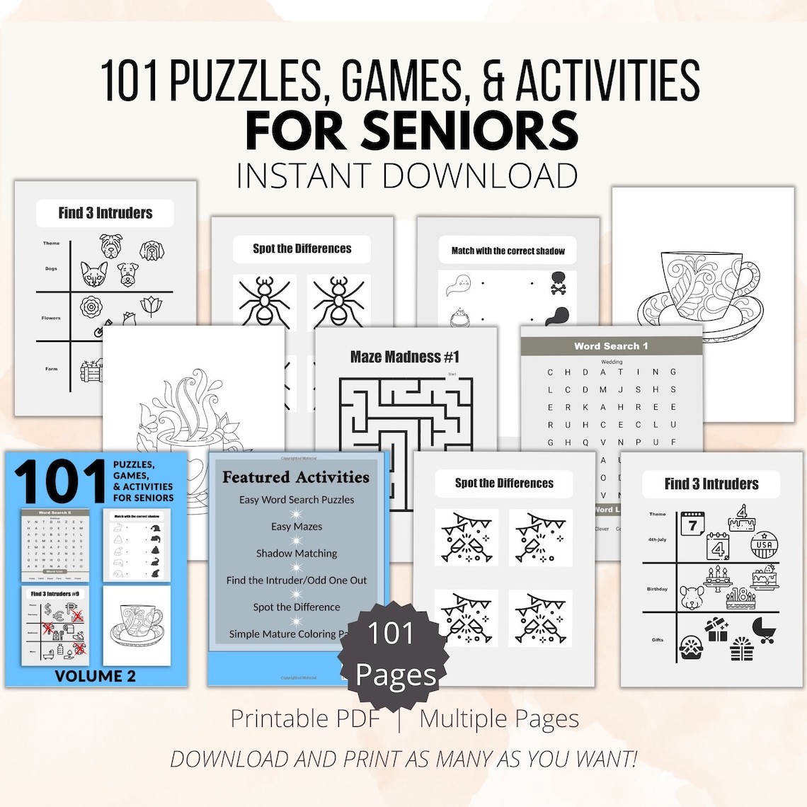 101 Puzzles Activities for Seniors Large Print Fun Easy - Etsy