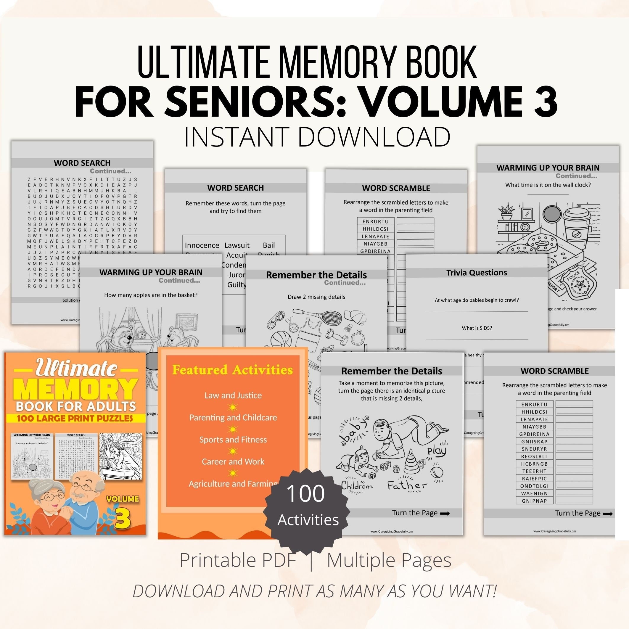 100 Brain Games | Large Print Memory Loss Activities for Seniors With ...