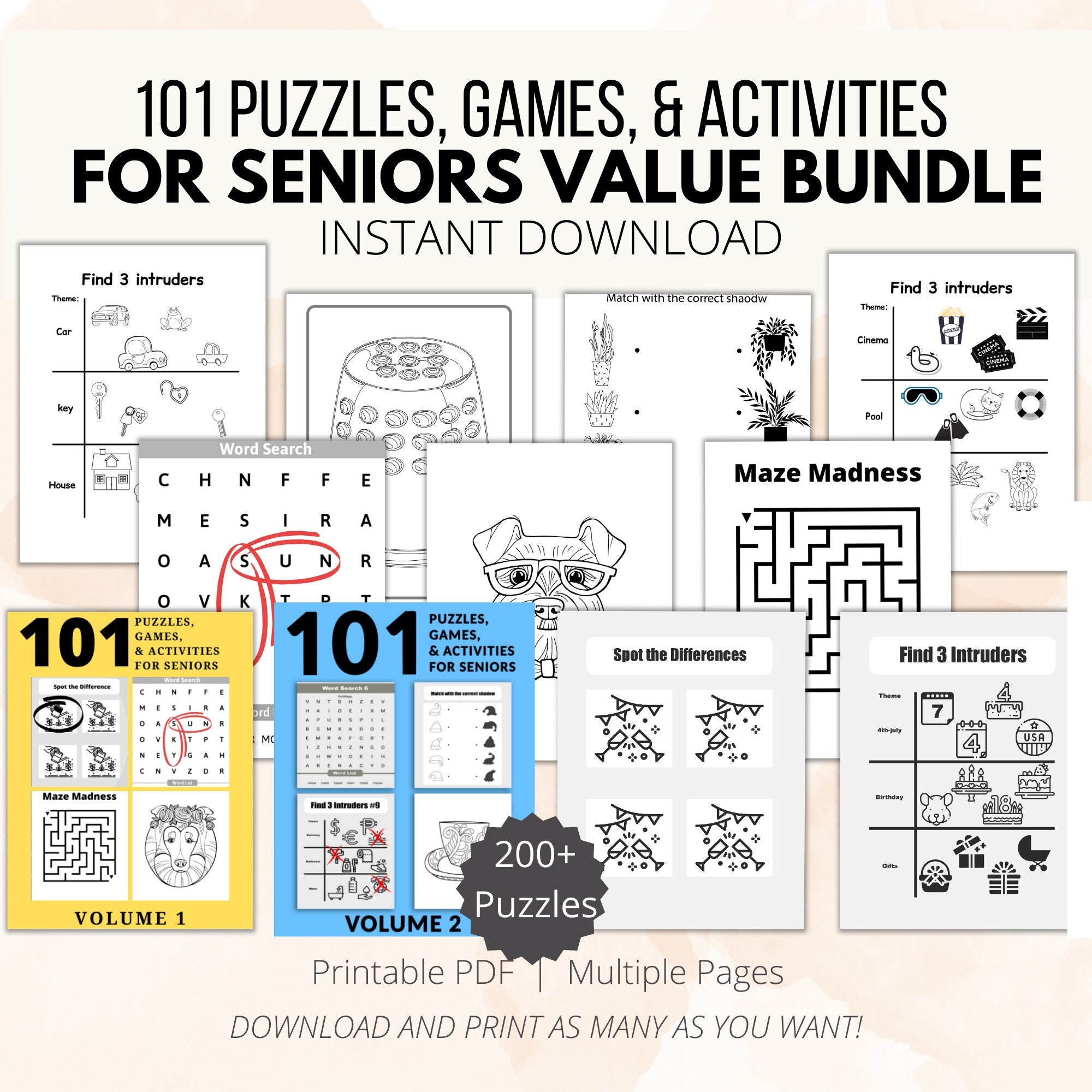 200 +value Bundle of Puzzles, Games, and Activities for Seniors With ...