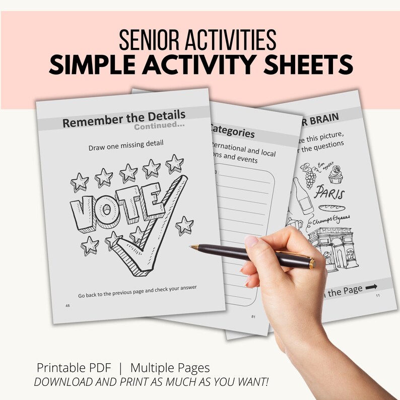 100 Themed Large Print Activities for Seniors With Mild to - Etsy