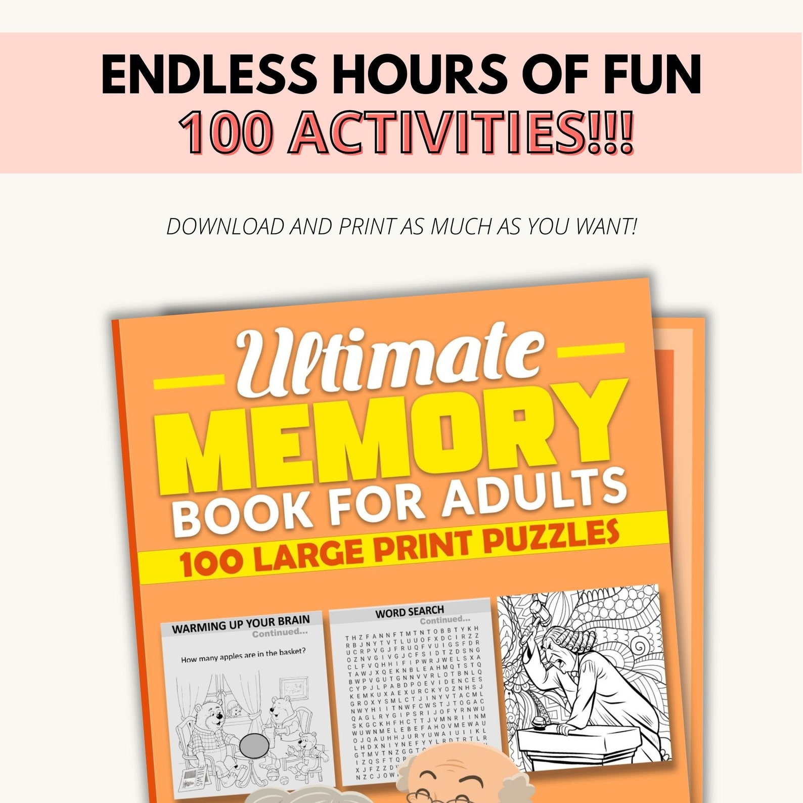 100 Brain Games Large Print Memory Loss Activities for - Etsy