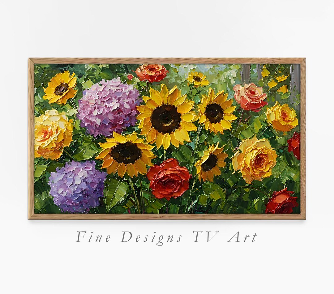 Sunflower, Rose & Hydrangea Palette Knife Painting - Samsung Frame TV ...