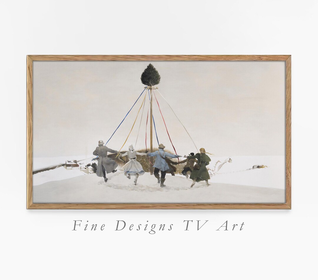 Samsung Frame TV Art, Snowy Maypole Dance, Festive Winter Scene ...