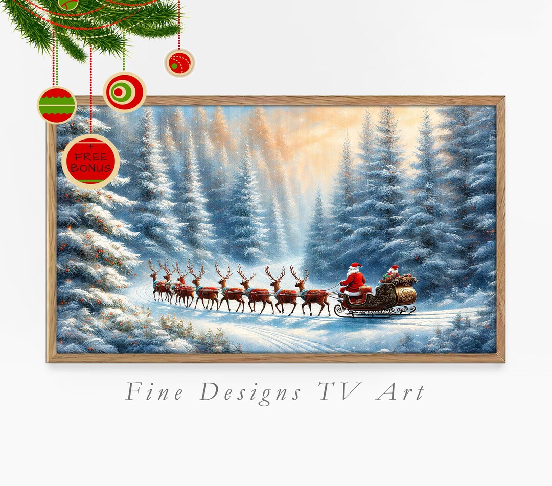 Samsung Frame TV Art Christmas, Santas Sleigh, Reindeer Artwork, Snowy ...