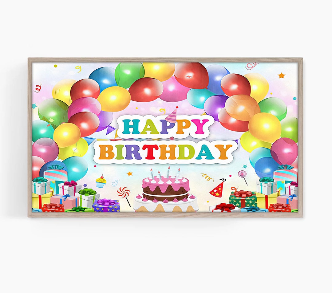 Samsung Frame TV Art, Happy Birthday Cake, Balloons, Birthday ...