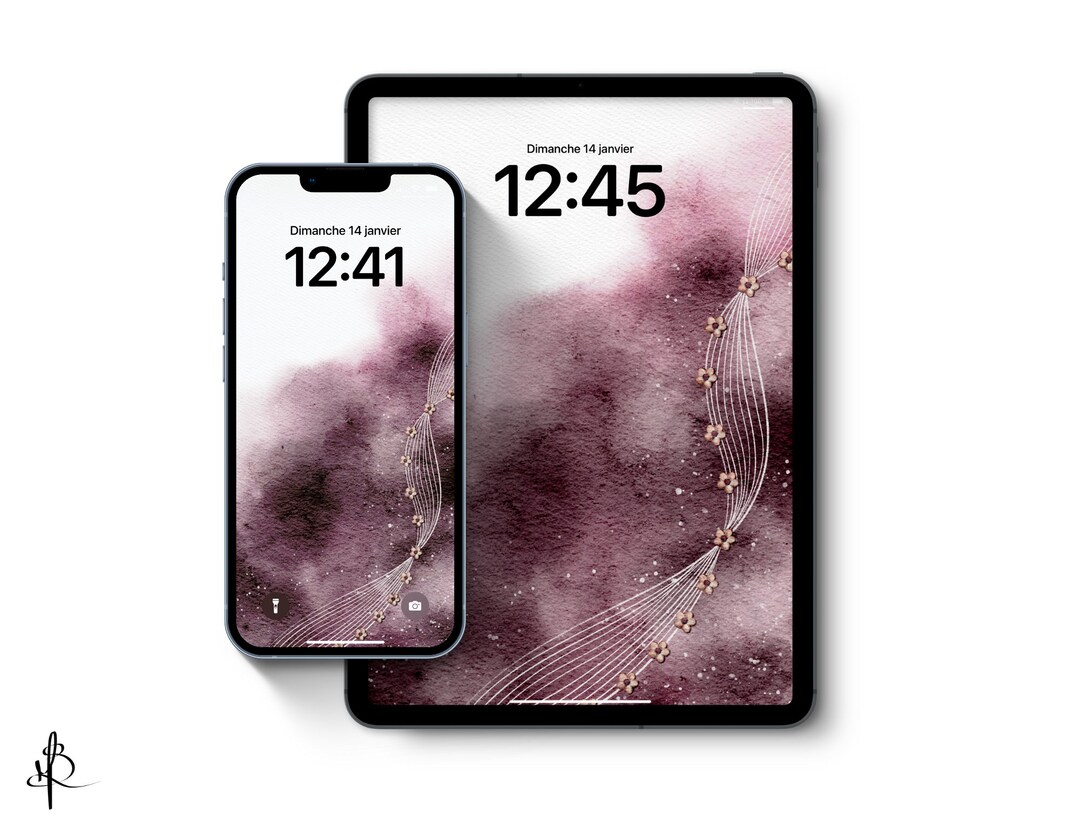 Set of 2 Watercolor Purple Gradient Backgrounds Burgundy Splashes Ios ...