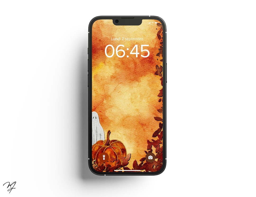 Spooky Season iPhone Lockscreen Wallpaper Watercolor Pumpkin Ghost ...