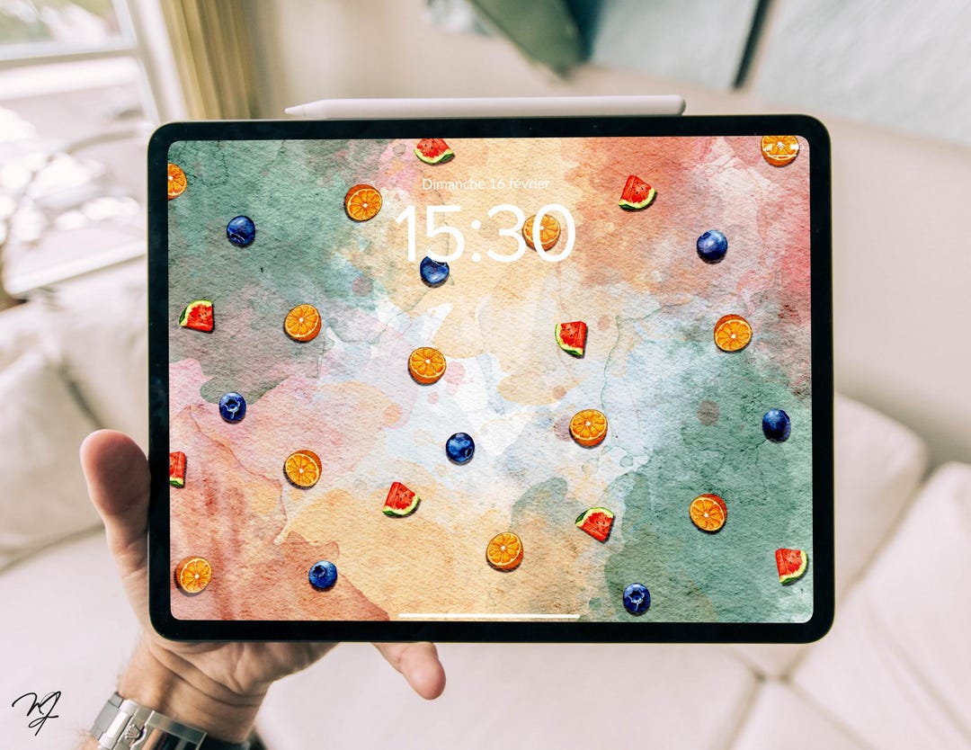 Colorful Fruity Cute Wallpaper iPad Home Screen, Digital Watercolor ...