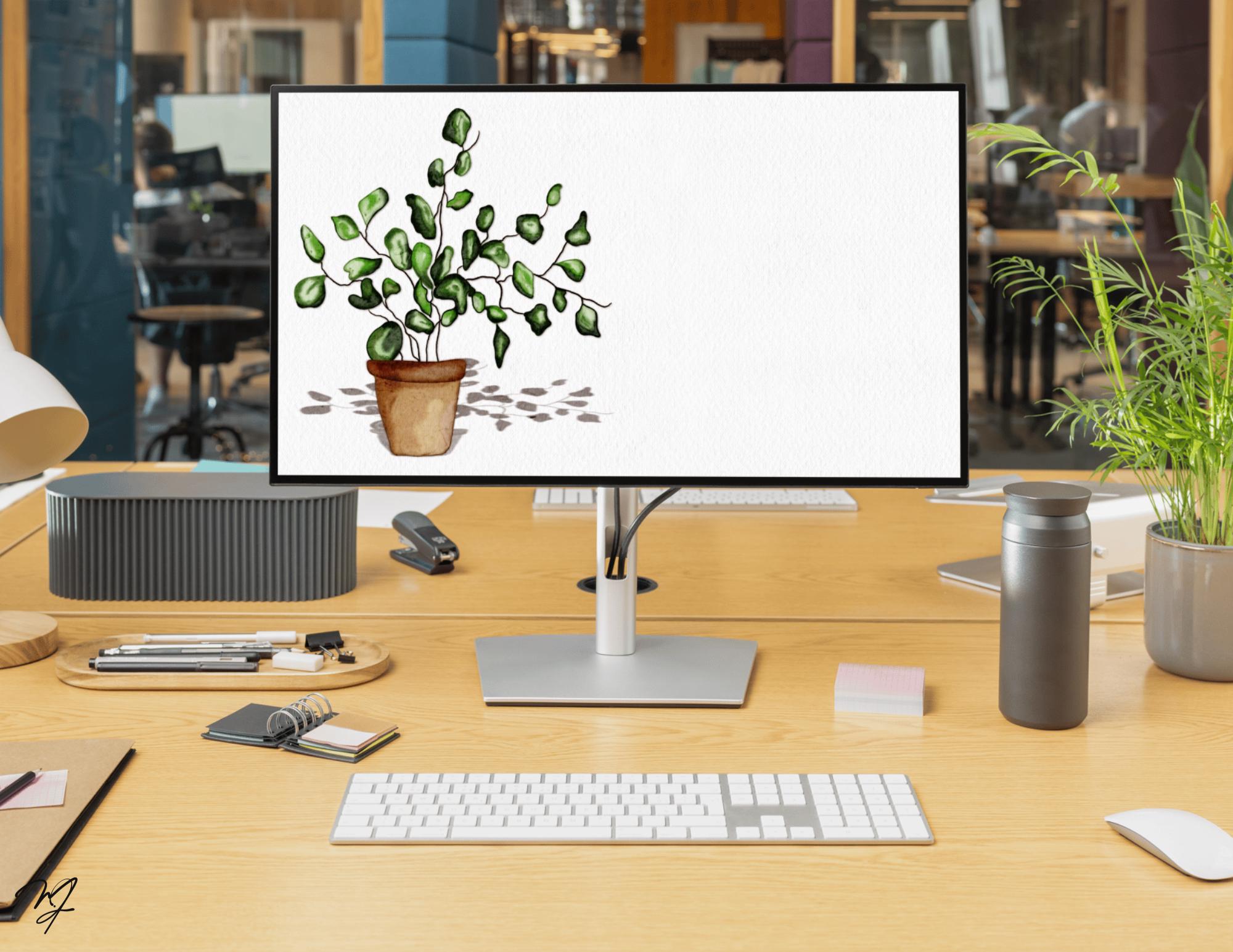 Botanical Digital PC Wallpaper Watercolor Neutral Aesthetic Laptop ...