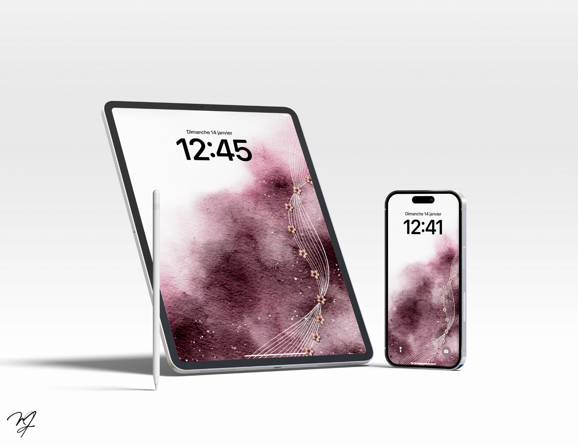 Set of 2 Watercolor Purple Gradient Backgrounds Burgundy Splashes Ios ...