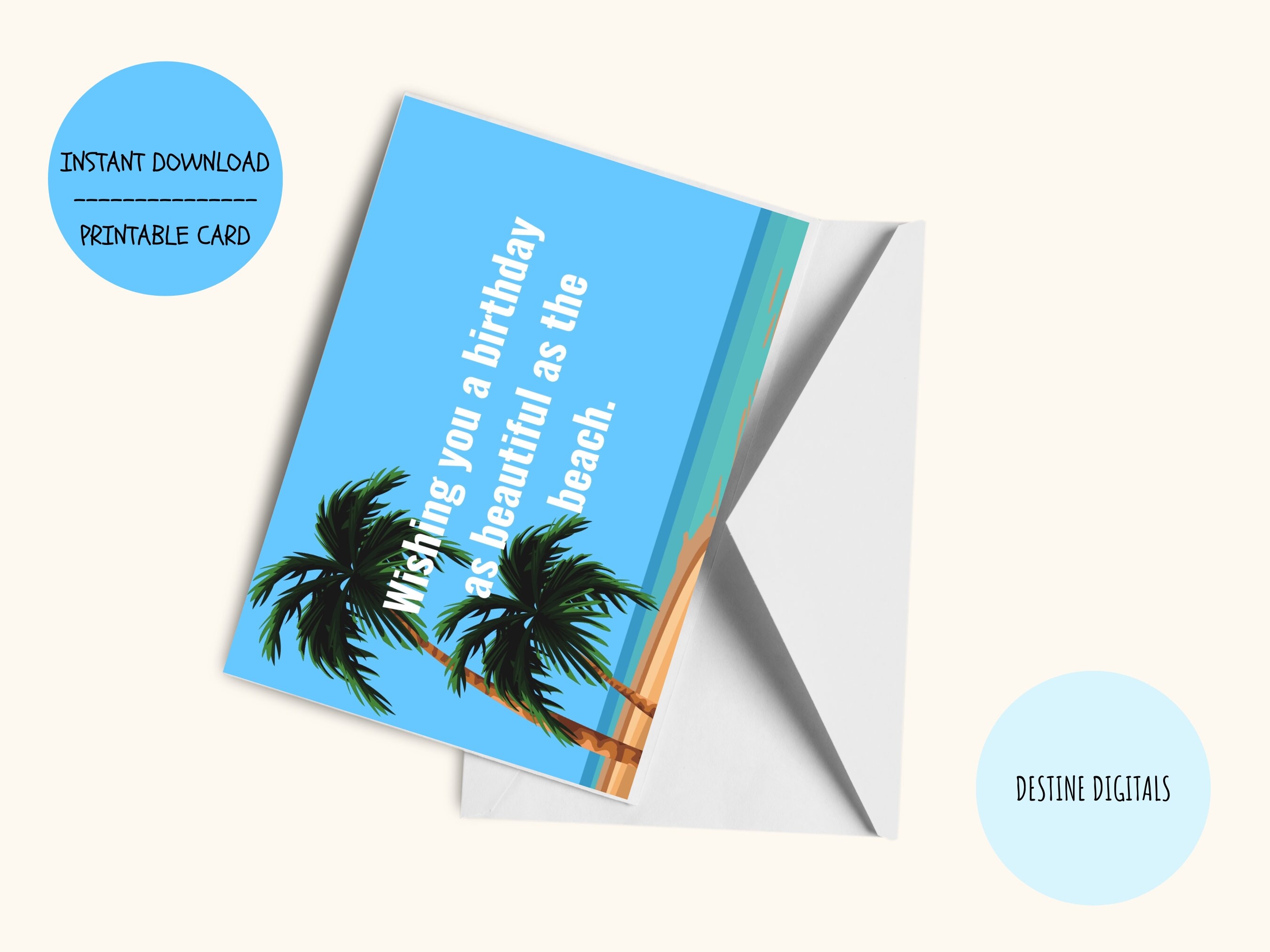 Birthday Card as Beautiful as the Beach, Instant Download Card, Print ...