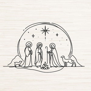 Christmas Line Art Nativity Scene Svg Png Instant Digital Download ...
