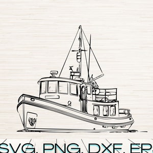 Tug Boat Svg Dxf Eps Png Jpg Instant Digital Download | Clipart Outline ...