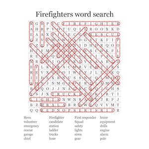 Kid's Firefighter's Word Search PDF Instant Digital Download ...